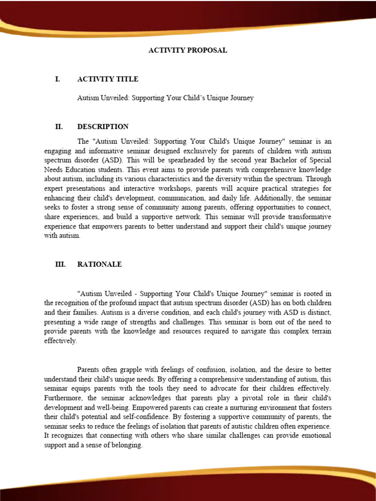 Activity Proposal | PDF | Autism Spectrum | Psychological Concepts