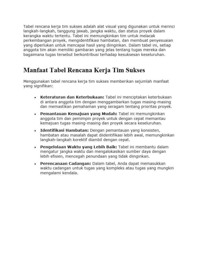 Tabel Rencana Kerja Tim Pemenangan | PDF