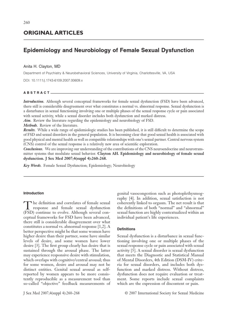Epidemiology And Neurobiology Of Female Sexual Dysfunction Pdf