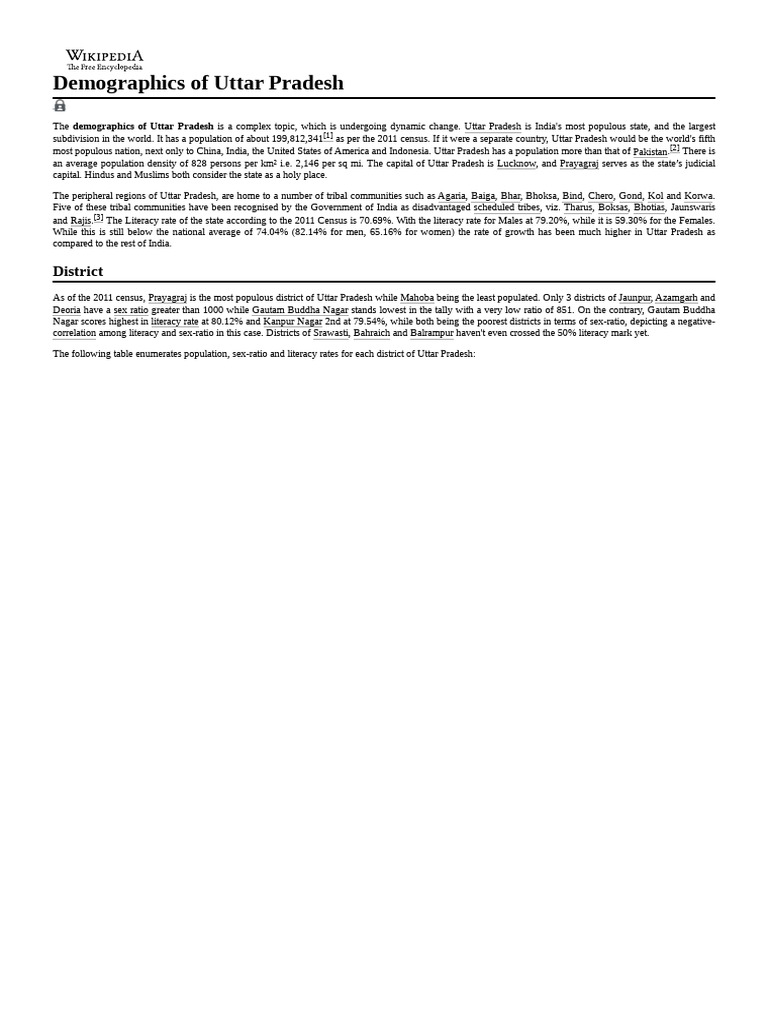 Uttar Pradesh Demographics Overview | PDF | South Asia | Social Groups ...