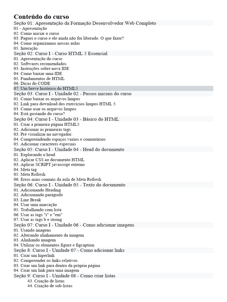 Curso Desenvolvedor Web Completo 10 de Projetos. | PDF | Html | Html5