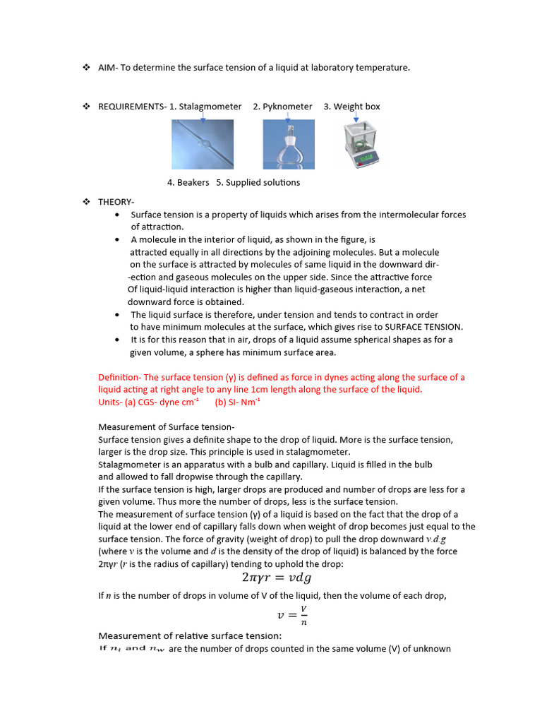 Chemistry Exp Writeup Pdf Surface Tension Liquids 