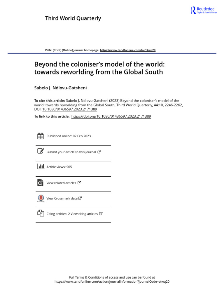 Beyond The Coloniser S Model of The World Towards Reworlding From The ...
