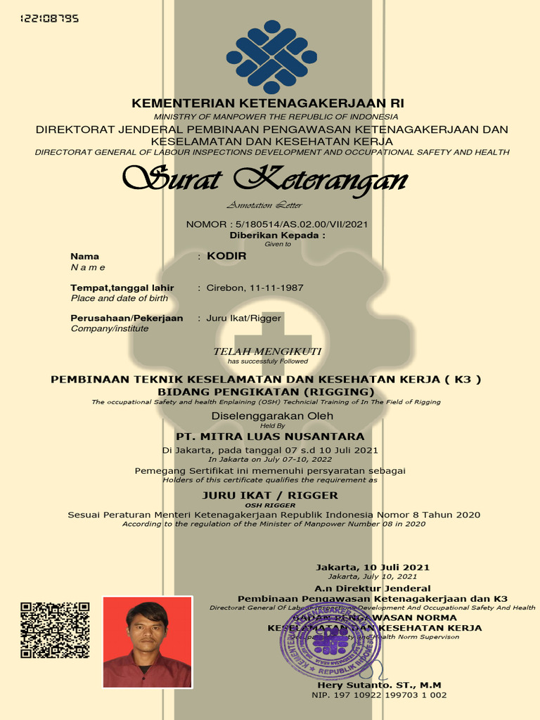 Sertifikat Front Rigger-Kodir | PDF