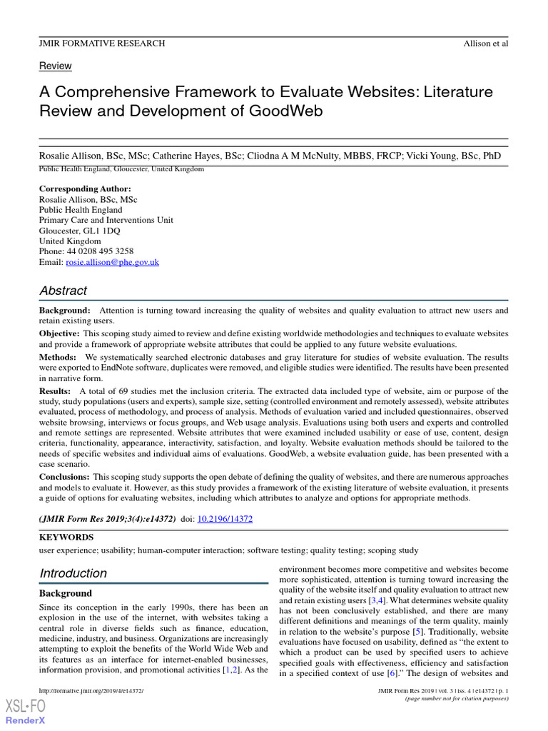 A Comprehensive Framework To Evaluate Websites Lit Pdf Usability