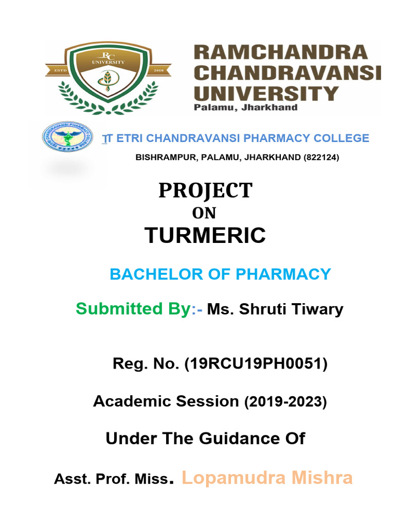 My Project Work On Turmeric | PDF | Turmeric | Ethanol