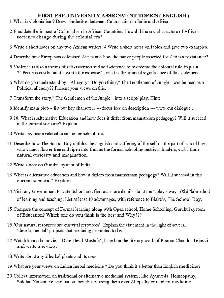 Revised I & II Puc Assignment Topics 2023-24 | PDF | Romeo And Juliet ...