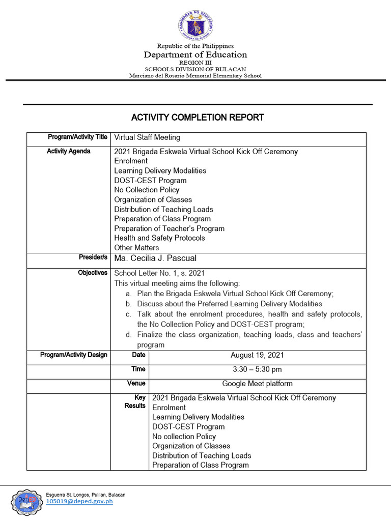 Virtual Staff Meeting-ACR-August-19-2021 | PDF