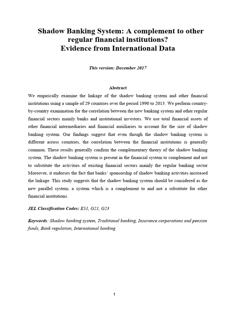 1st Paper - Shadow Banking - Zeinab | PDF | Shadow Banking System | Banks