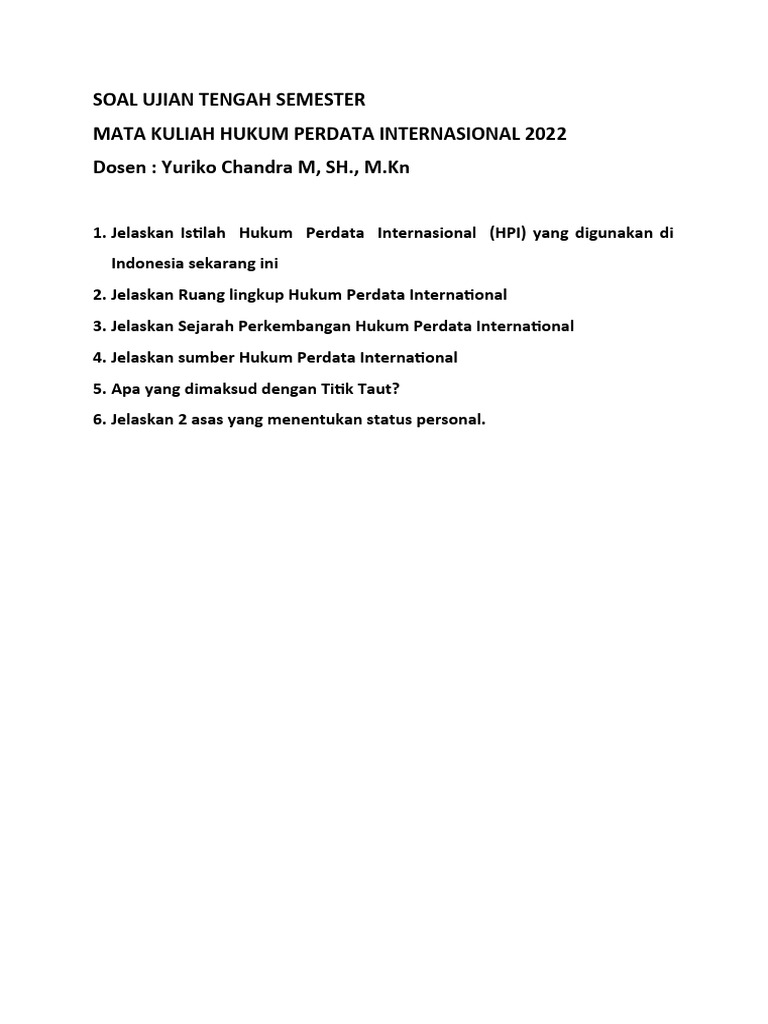 Soal UTS HK Perd Inter - Yuri | PDF