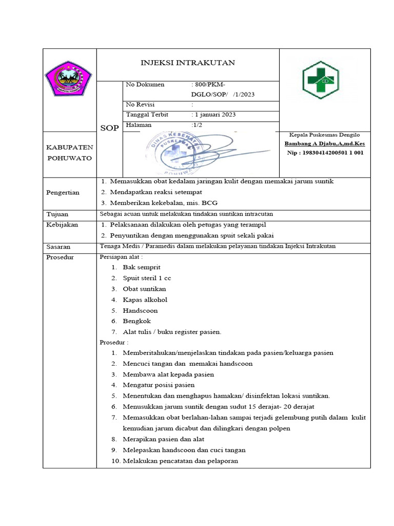 SOP Penyuntikan intrakutan | PDF