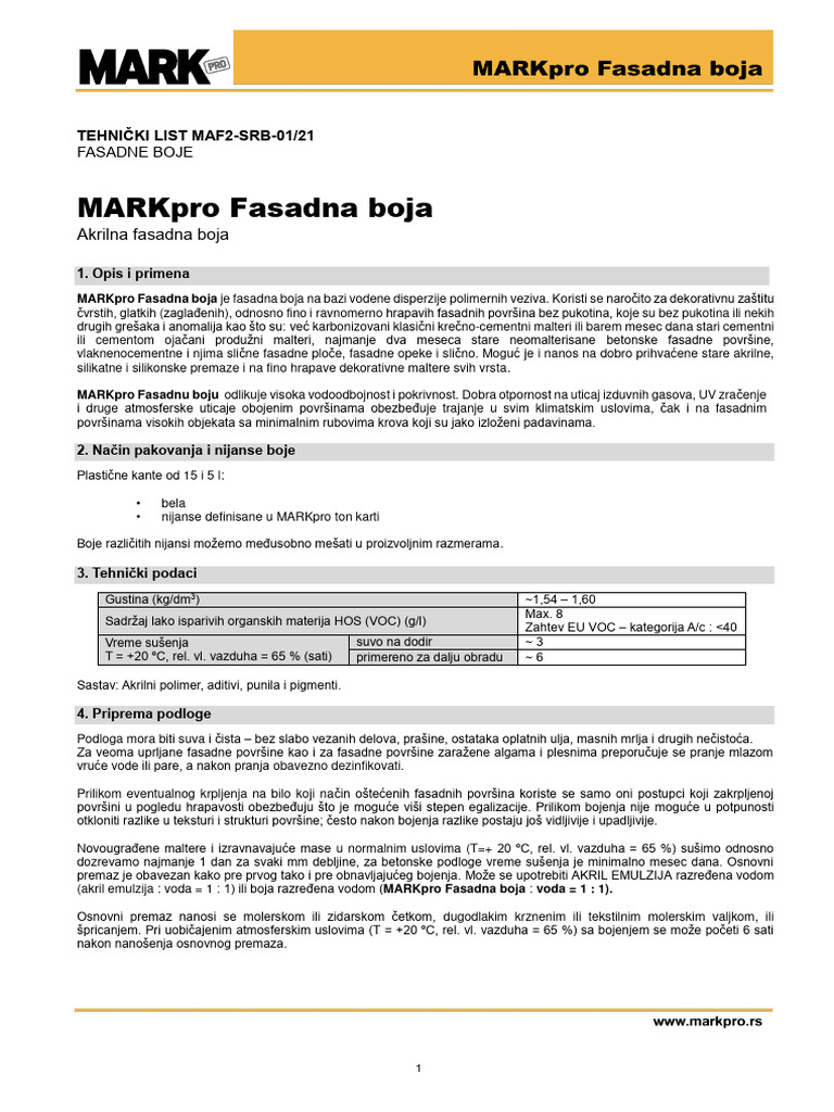 Mark Pro Fasadna Boja TL SRB 2021 10 27 | PDF