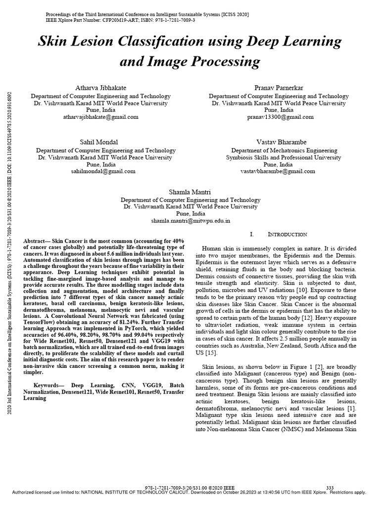 Skin Lesion Classification Using Deep Learning and Image Processing ... Skin Lesion Classification Using Deep Learning and Image Processing ...