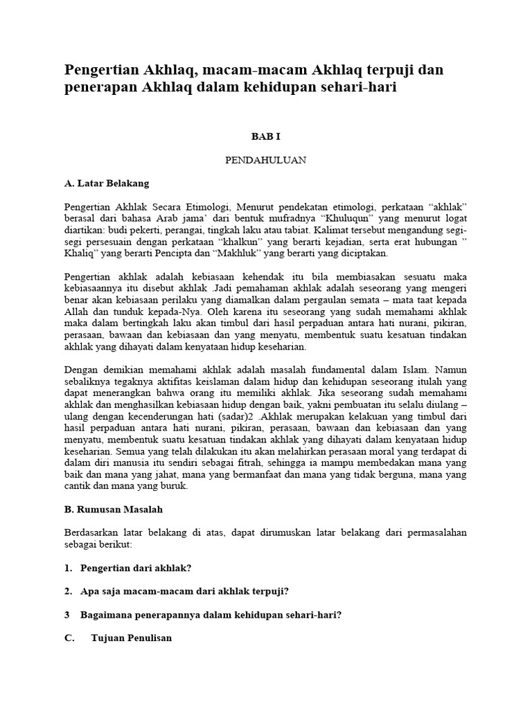 Pengertian Akhlaq Macam Macam Akhlaq Ter | PDF