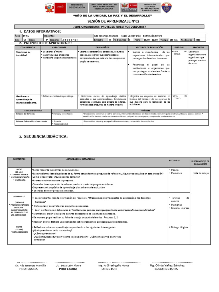 SESIÓN DE APRENDIZAJE #01 - 6 U - DPCC. 3° Año | PDF | Derechos humanos | Derechos