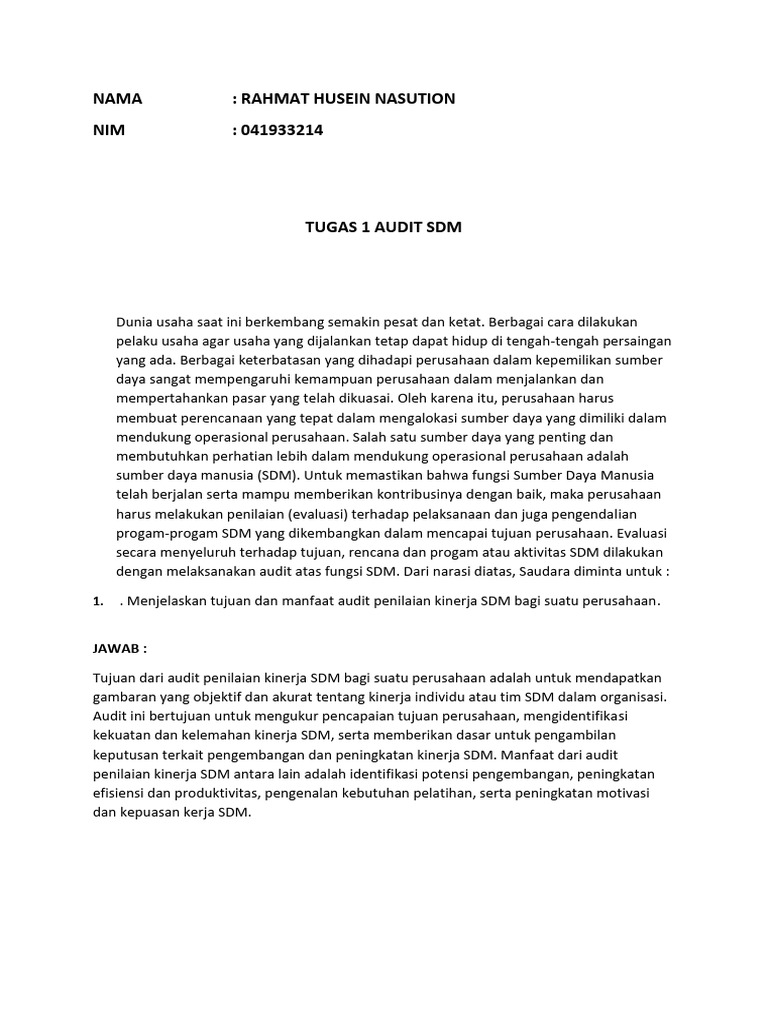 Tugas 1 Audit SDM s.6 | PDF | Pengembangan Diri