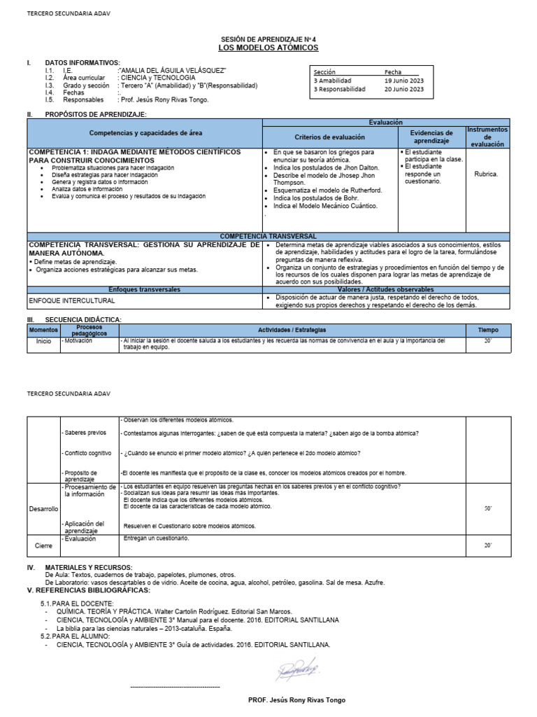 SESIÓN DE AP. 04 MODELOS ATÓMICOS | PDF | Electrón | Núcleo atómico
