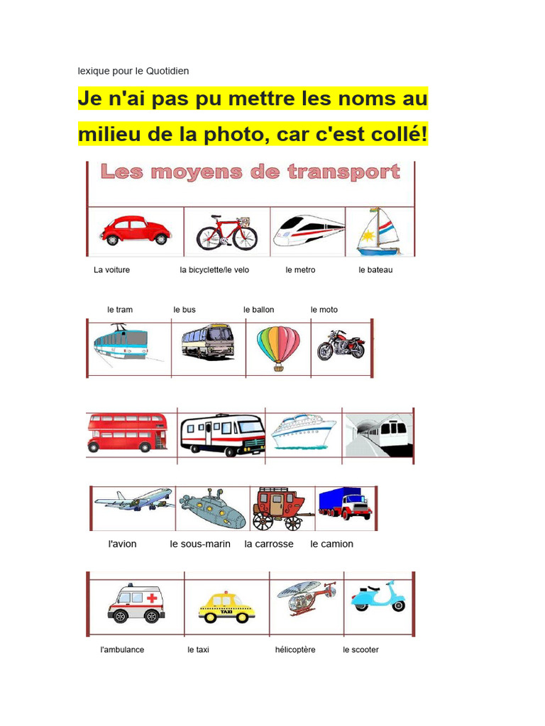 Lexique des moyens de transport | PDF