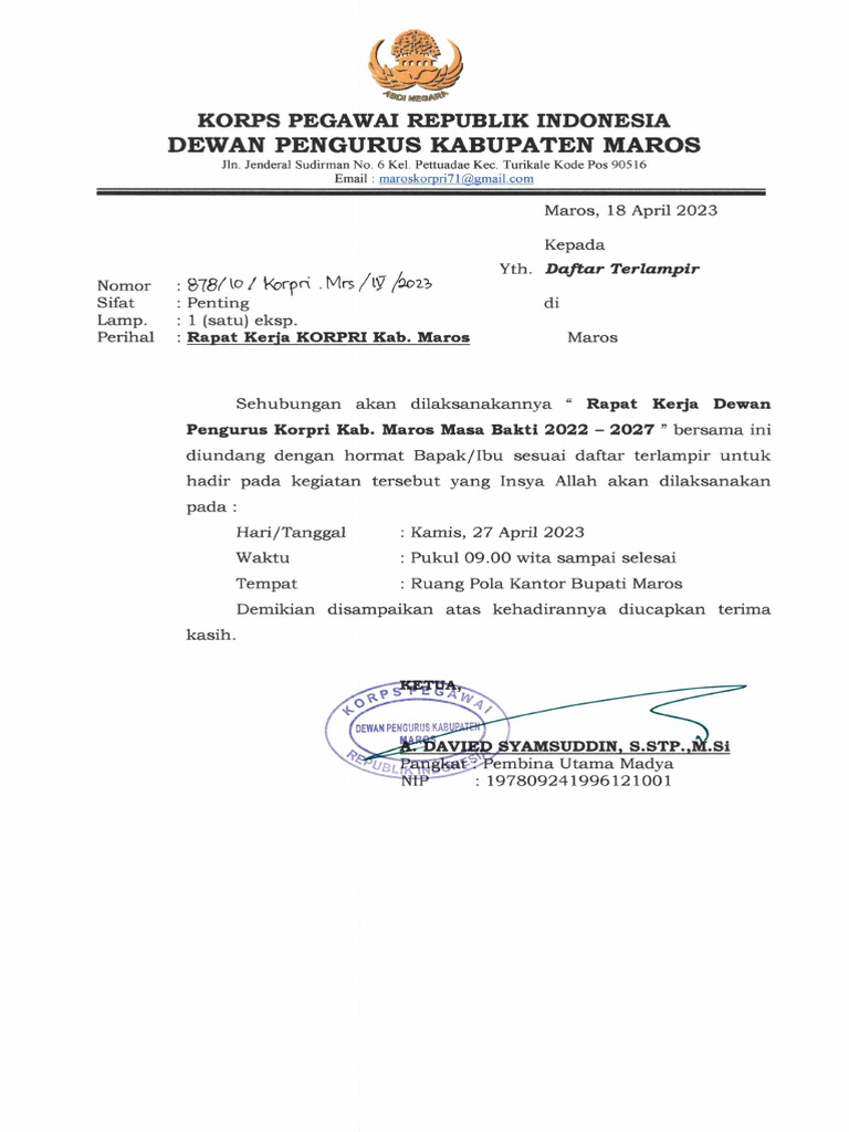 Undangan Rapat Kerja-KORPRI | PDF