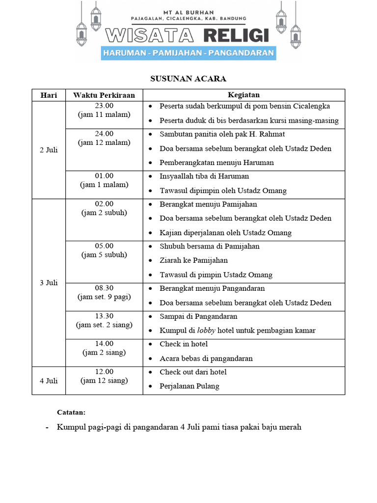 Rundown Wisata Religi | PDF