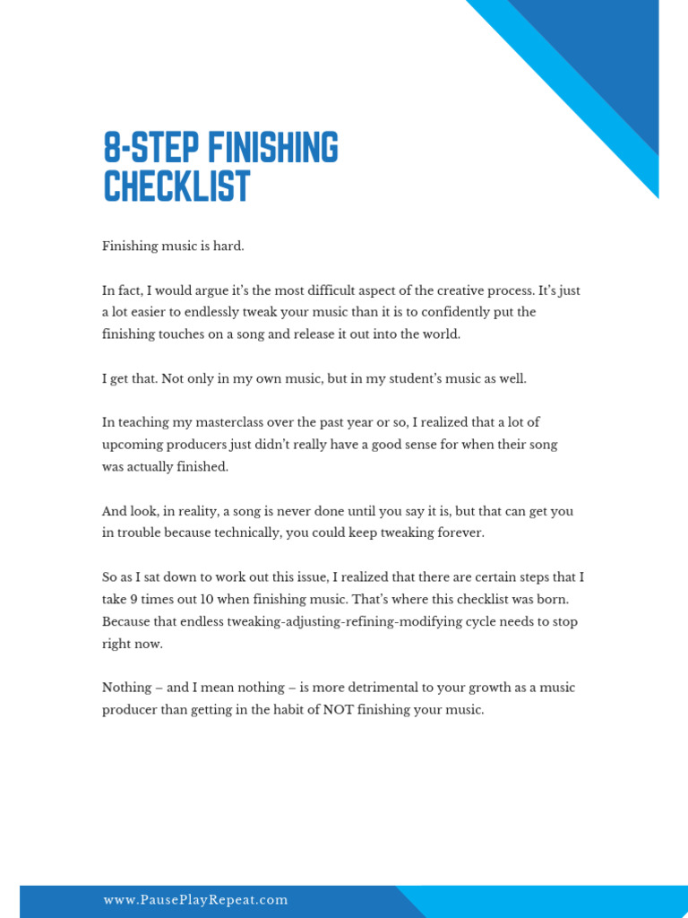 8-Step Music Finishing Checklist | PDF | Sound