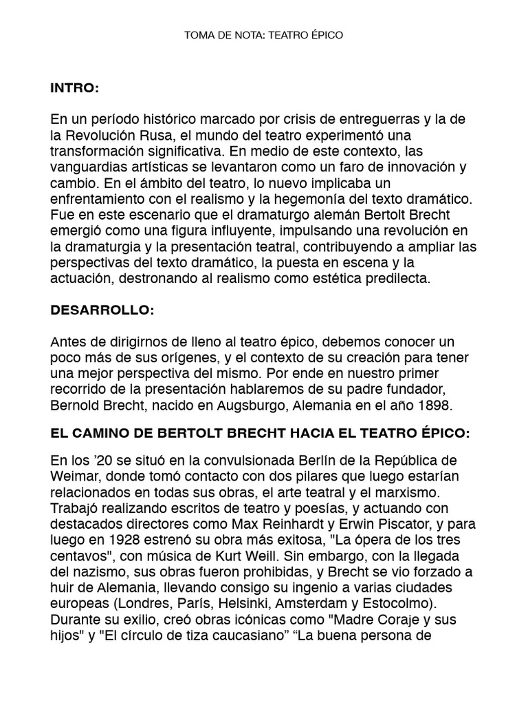 Teatro Épico: Legado de Brecht | PDF | Teatro | Las artes