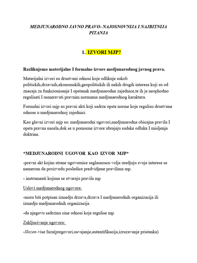 MEDJUNARODNO JAVNO PRAVO Skripta | PDF