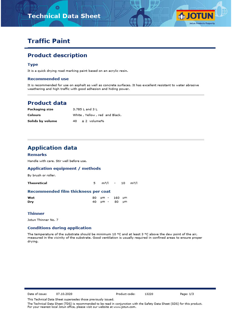 Jotun Traffic Paint TDS | PDF | Paint | Physical Sciences