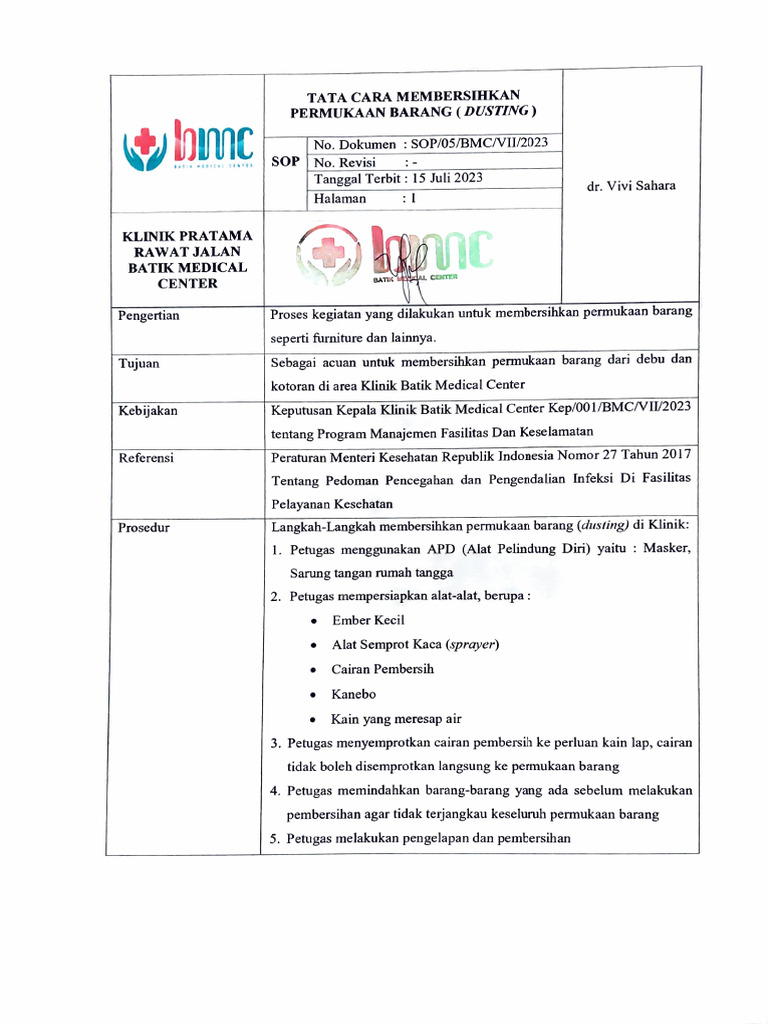 Sop Pemeliharaan Barang Medis | PDF