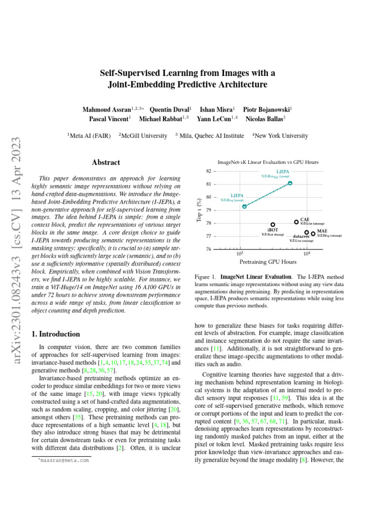 2301.08243 I-Jepa (2023) | PDF | Data Compression | Computer Vision