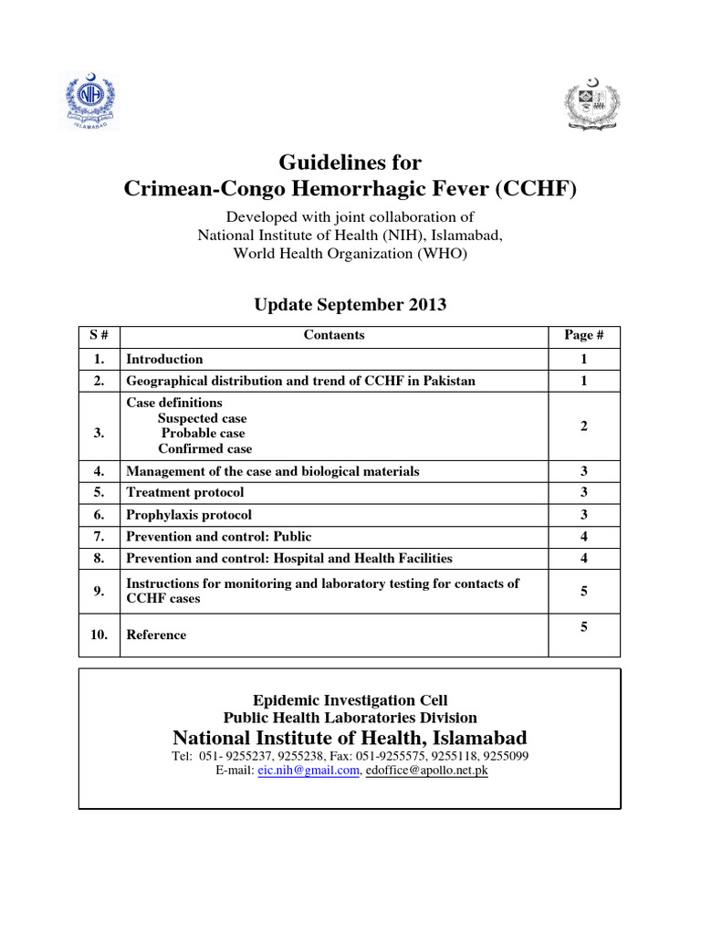CCHF Guidelines for Pakistan 2013 | PDF | Infection | Clinical Medicine