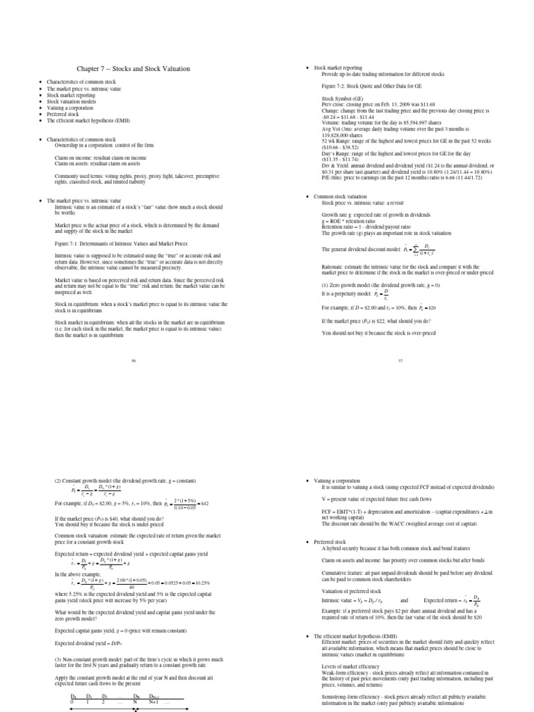 Stock and Stock Valuation | PDF | Cost Of Capital | Stocks