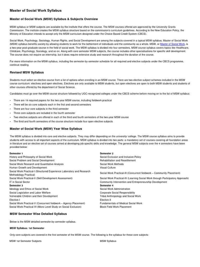 Master of Social Work Syllabus | Download Free PDF | Social Work ...