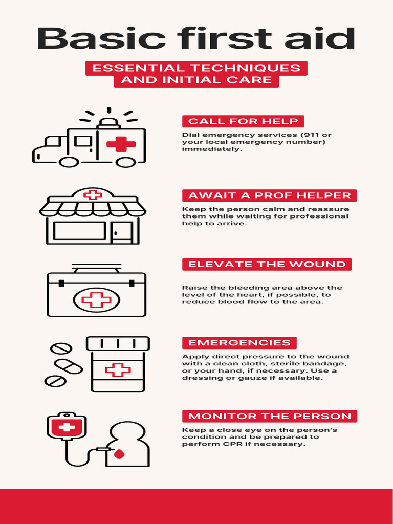 Red Simple Basic First Aid Infographic | PDF