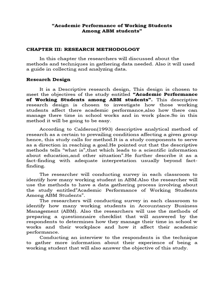 Academic Performance of Working Student | PDF | Survey Methodology | Methodology