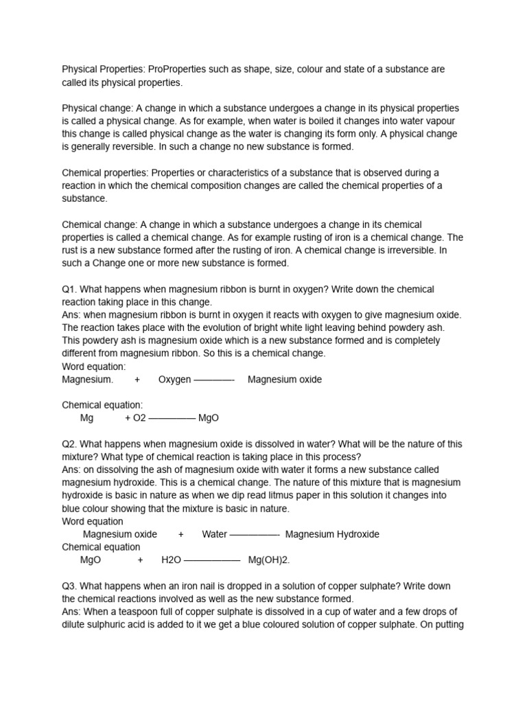 Physical and Chemical Changes | PDF | Magnesium | Chemical Substances
