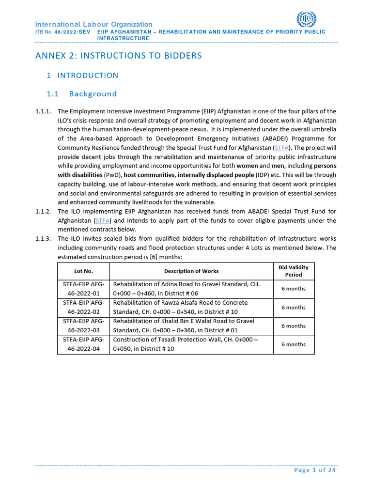 ITB 046-2022-SEV - Annex 2 Instructions To Bidders | PDF | International Labour Organization ...