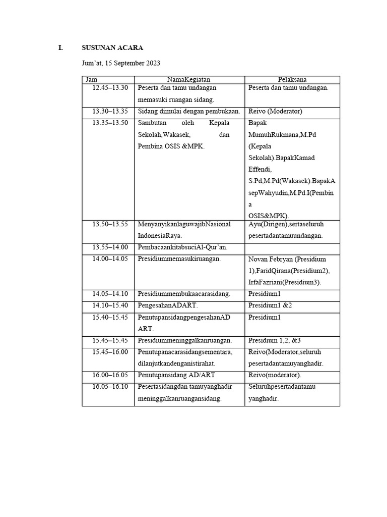 Susunan Kepanitiaan Adart MPK Setengah Jadi | PDF
