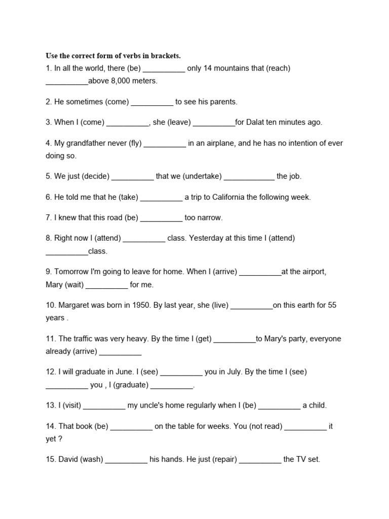 Correct Verb Forms in Brackets | PDF