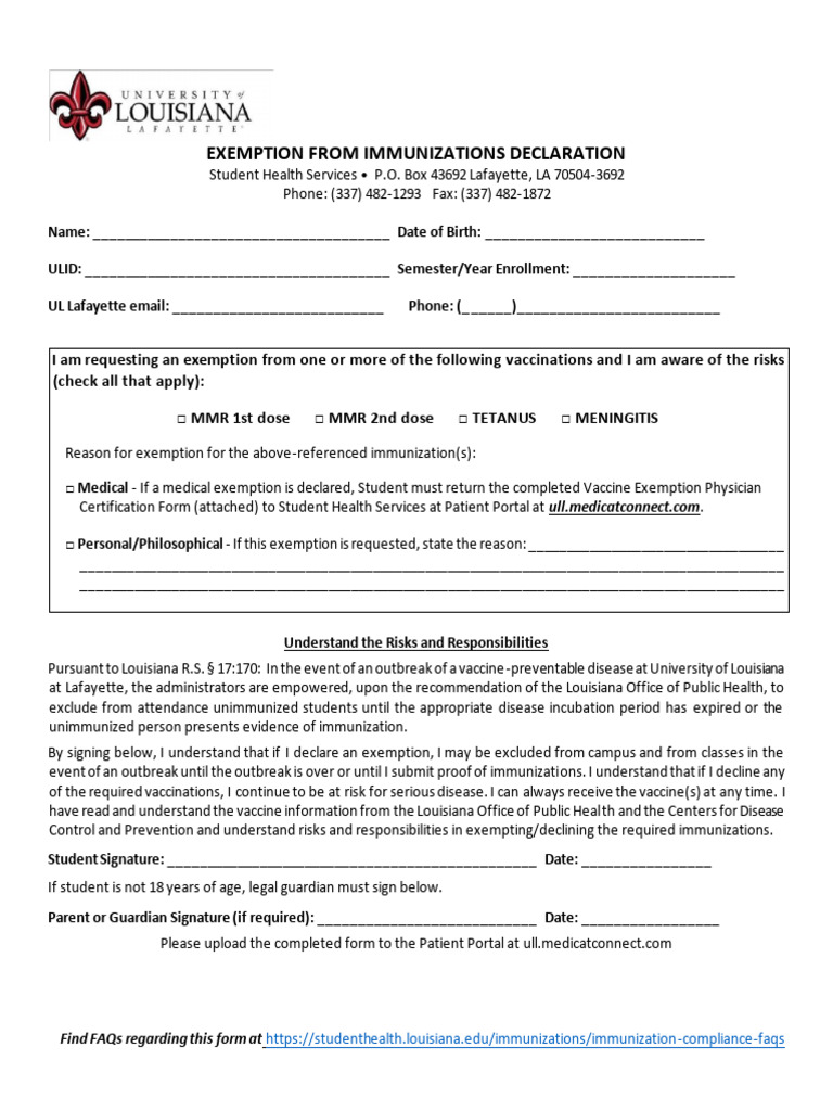 Exemption From Immunizations Form 3-23-23 (1) | PDF | Vaccines | Physician