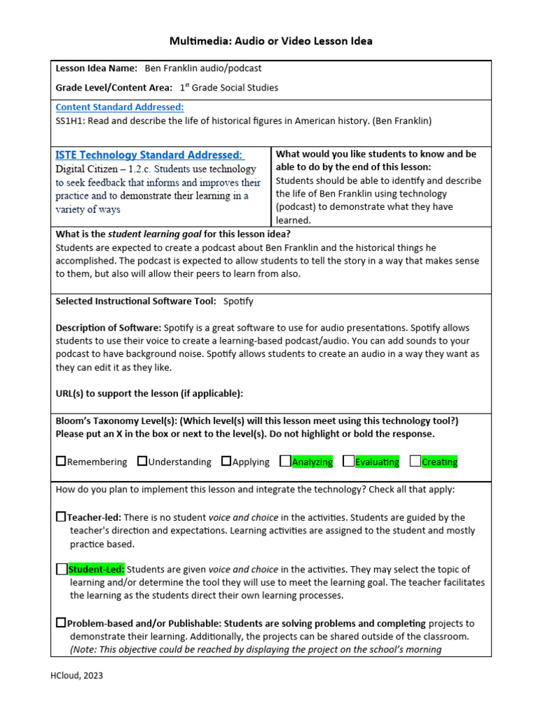 Multimedia Audio or Video Lesson Idea Template2022 | PDF | Multimedia ...