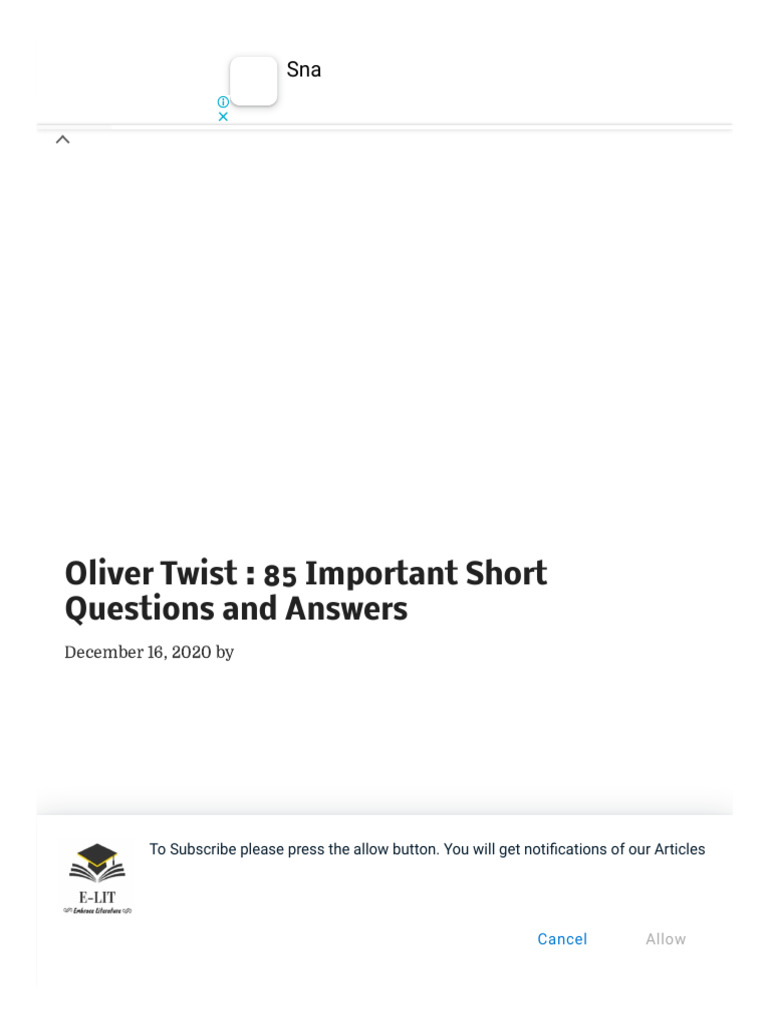 Oliver Twist - 85 Important Short Questions and Answers - All About English Literature | PDF ...