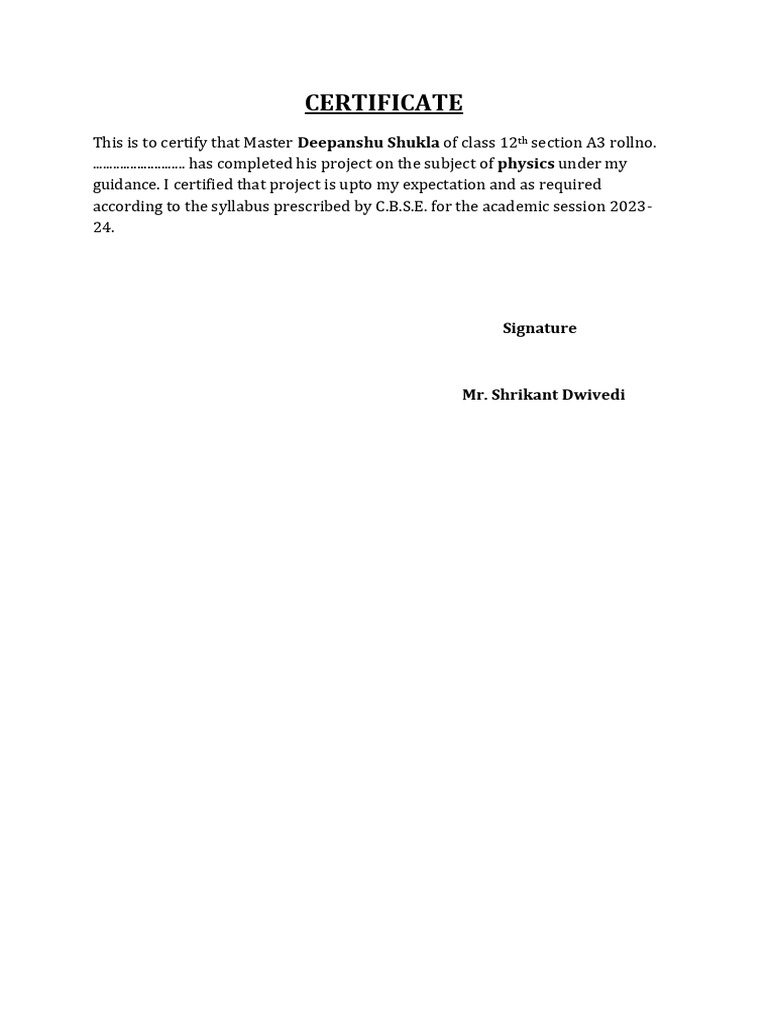 CERTIFICATE Final PDF Physics | PDF