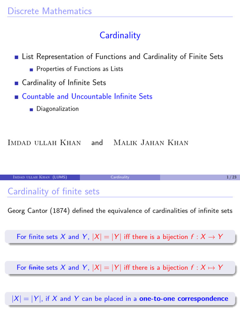 CS210 Slides 09 03 Cardinality Countability | PDF | Set (Mathematics) | Rational Number