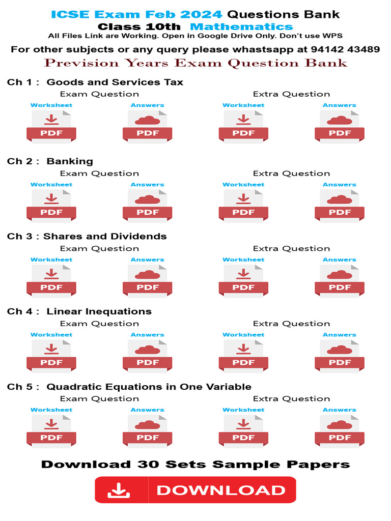 ICSE Mathematics Question Bank | PDF | Worksheet | Equations