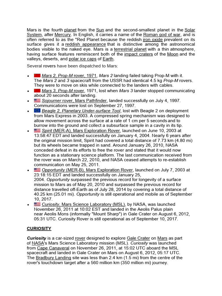 Mars | PDF | Curiosity (Rover) | Mars