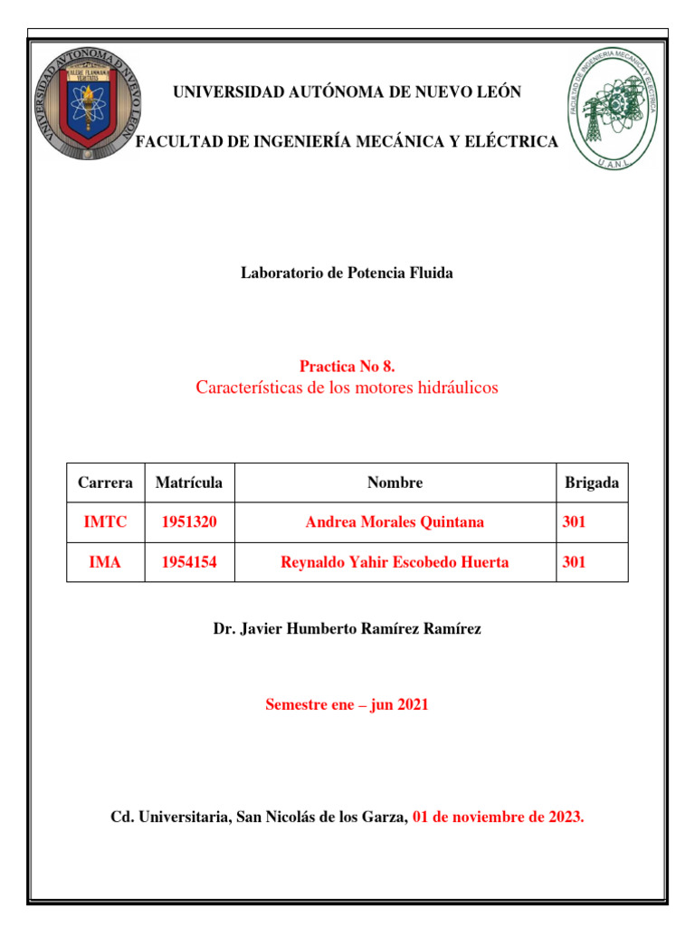 Portada Lab 8 imprimir | PDF | Motores | Ingeniería mecánica