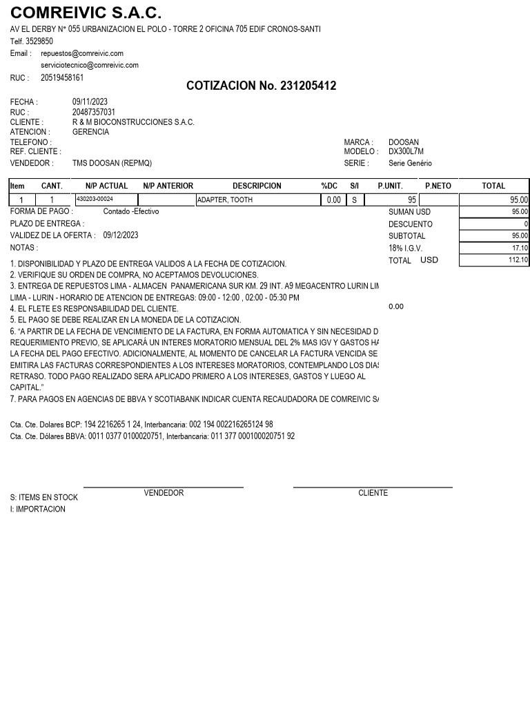 Cotizacion-R & M Bioconstrucciones S.a.c.-231205412 | PDF | Negocios | Finanzas y dinero