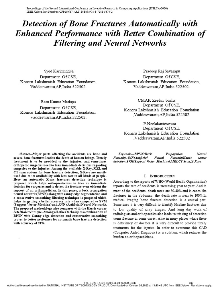 Detection of Bone Fractures Automatically With Enhanced Performance With Better Combination of ...