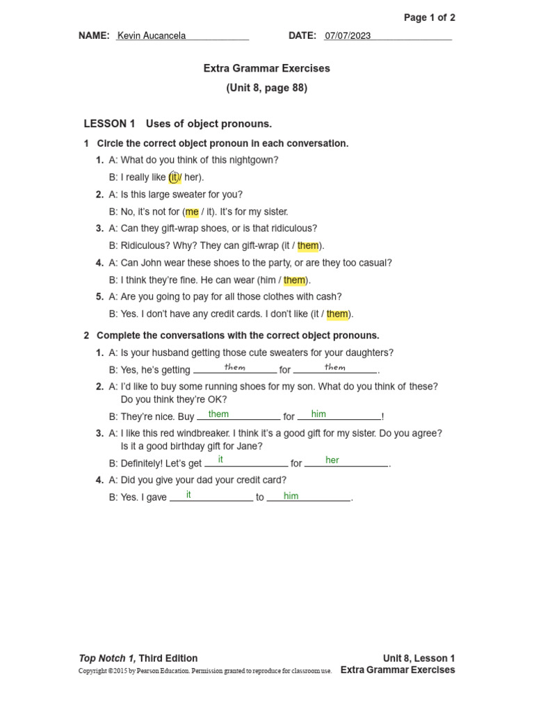 Exercises Objetives Pronouns and Comparative Adj | PDF